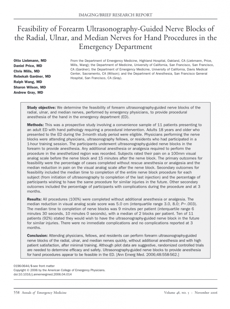 Feasibility of forearm ultrasonography-guided nerve blocks of the ...