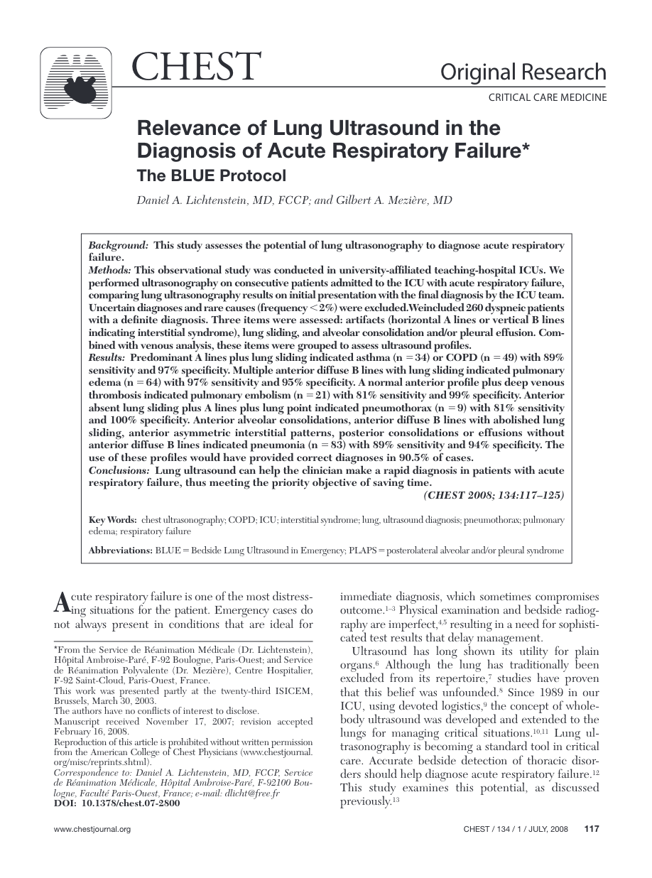 Relevance of lung ultrasound in the diagnosis of acute respiratory ...