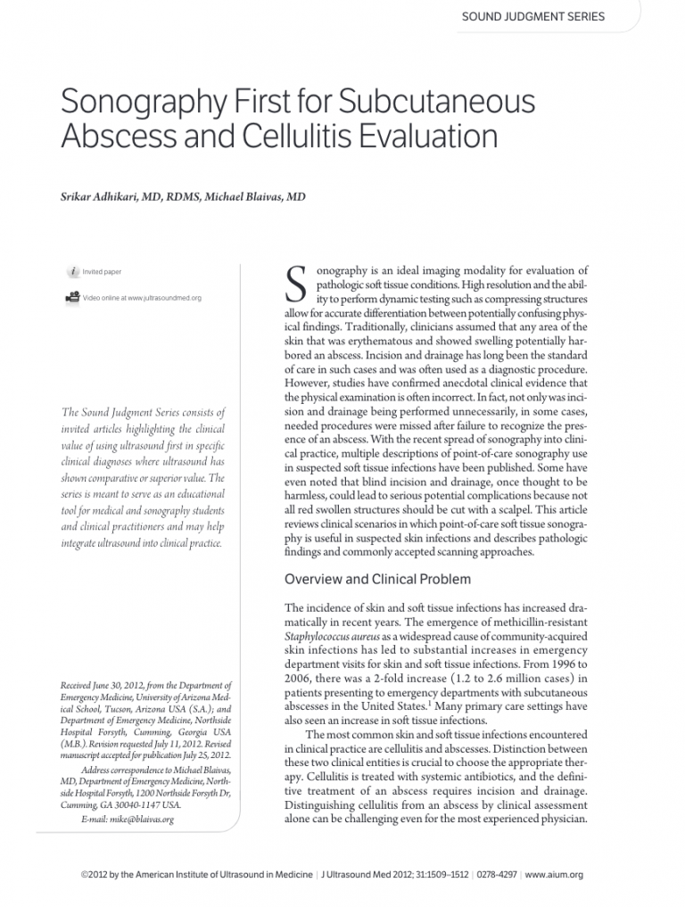 Sonography first for subcutaneous abscess and cellulitis evaluation ...